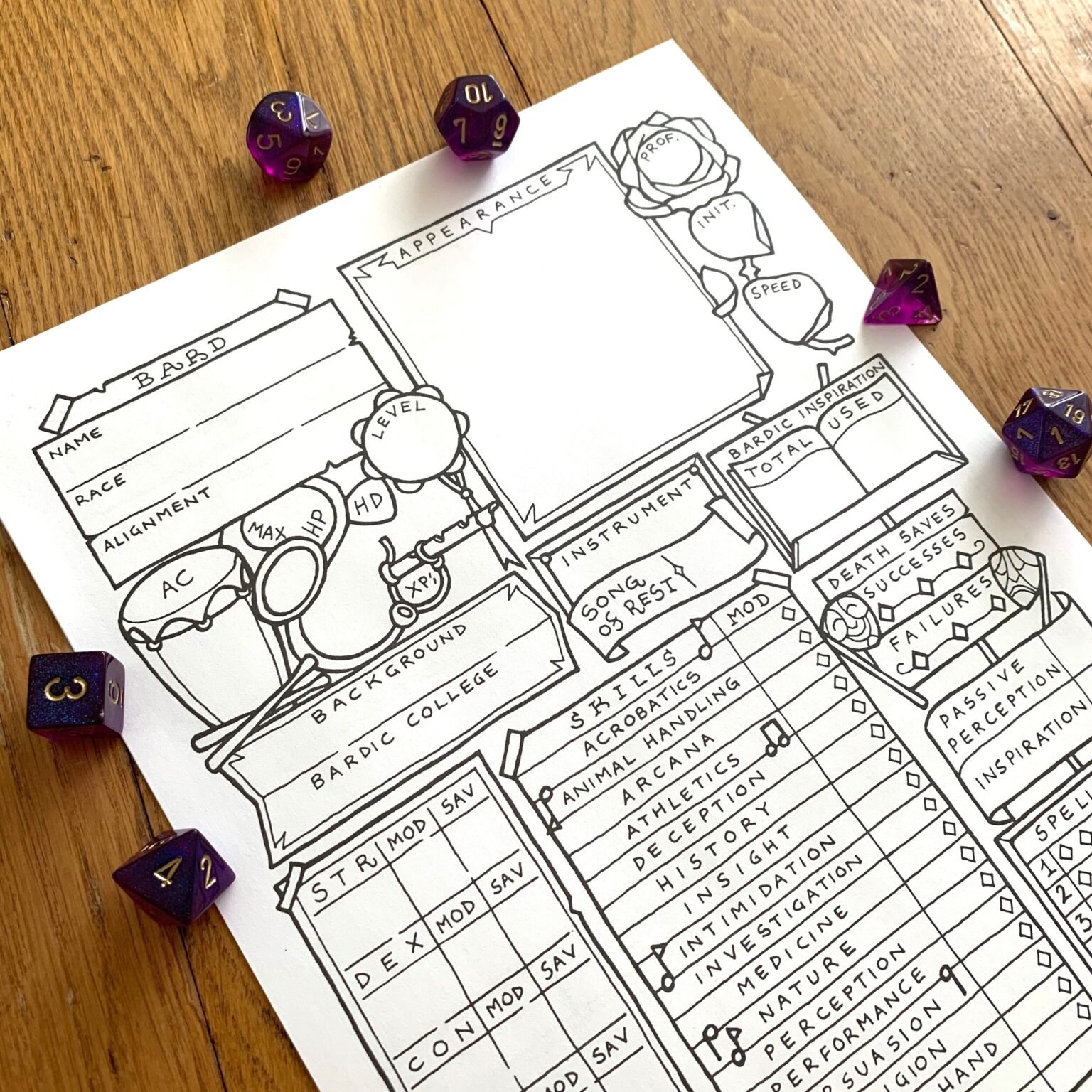 5E Bard Character Sheet - penflower-ink.com