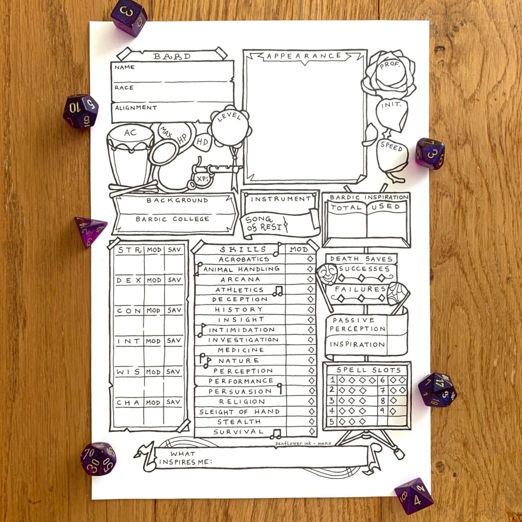 5E Bard Character Sheet - penflower-ink.com
