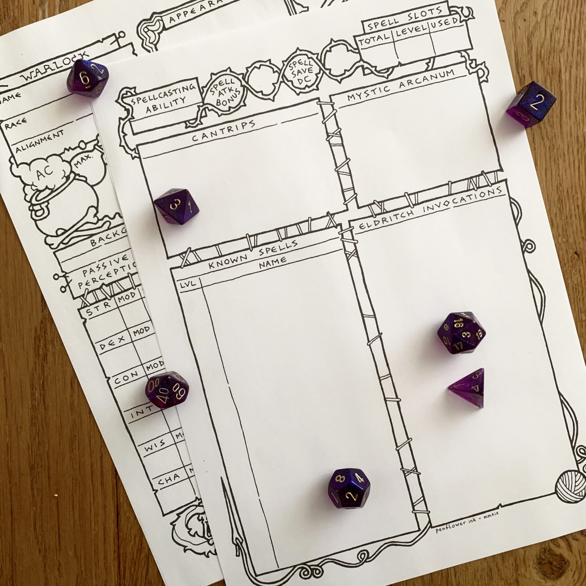 5E Warlock Character Sheet - penflower-ink.com