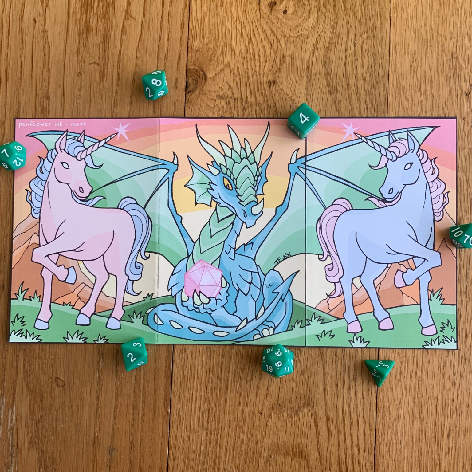 Game Master Screen Dragon & Unicorns (printable) - penflower-ink.com